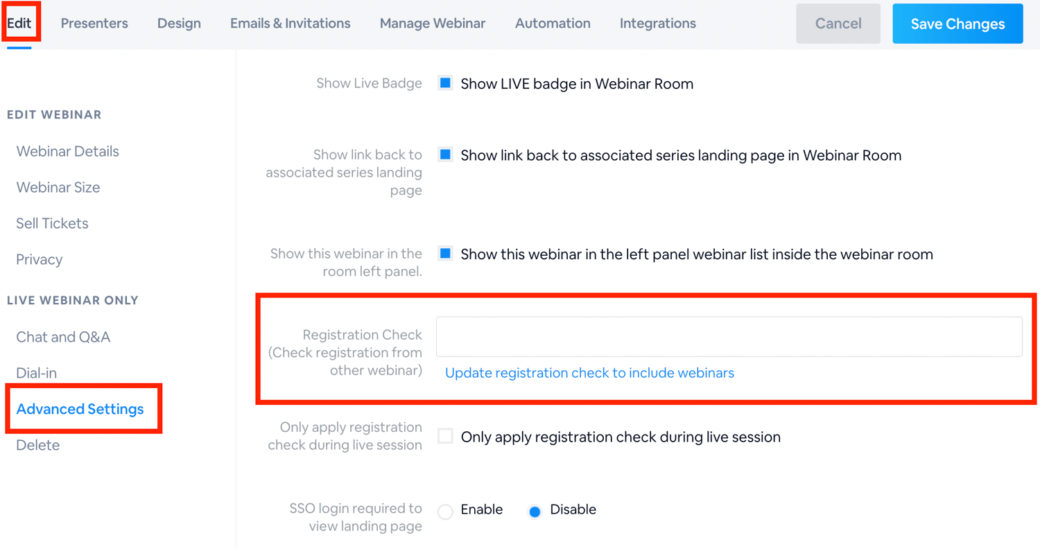 Enabling Registration Check